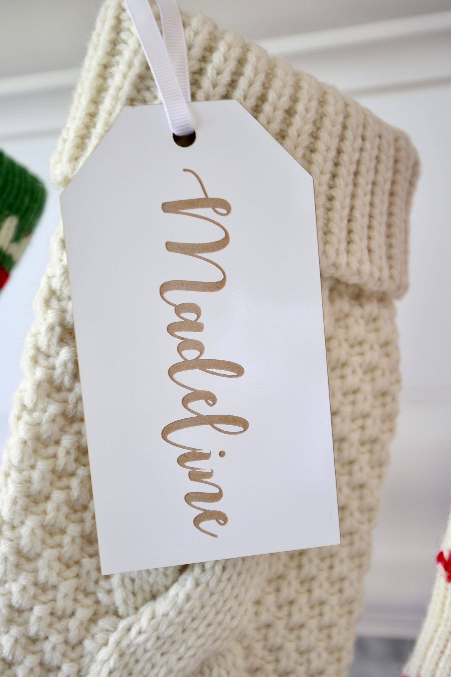 Personalized Stocking Tag - White Script - 2712 | Designs